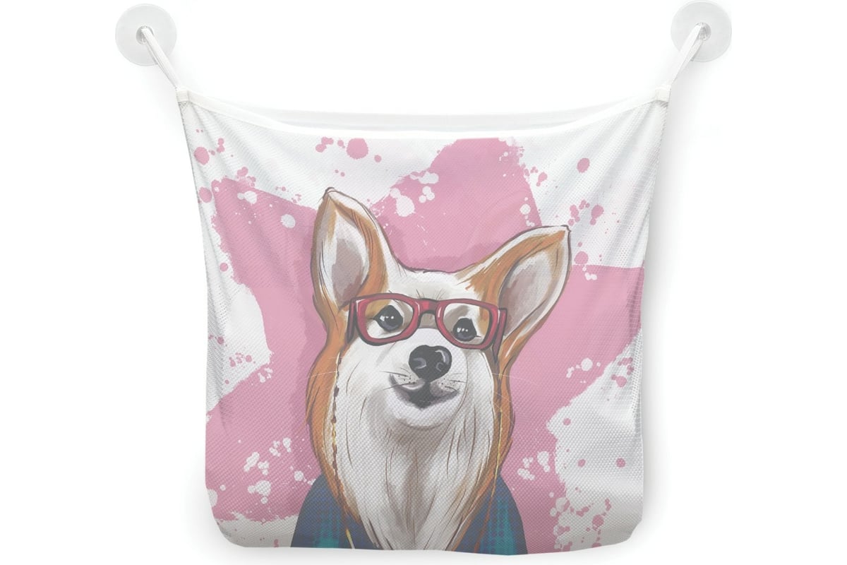 Органайзер для ванной - Сетка настенная на присосках для игрушек JoyArty "Стильный корги", 39x33 ...