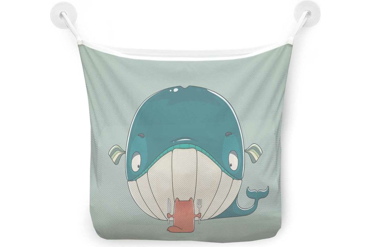 Органайзер для ванной - Сетка настенная на присосках для игрушек JoyArty "Ужин котика", 39x33 см ...