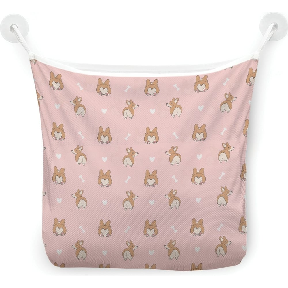 Органайзер для ванной - Сетка настенная на присосках для игрушек JoyArty "Смешные корги", 39x33 ...