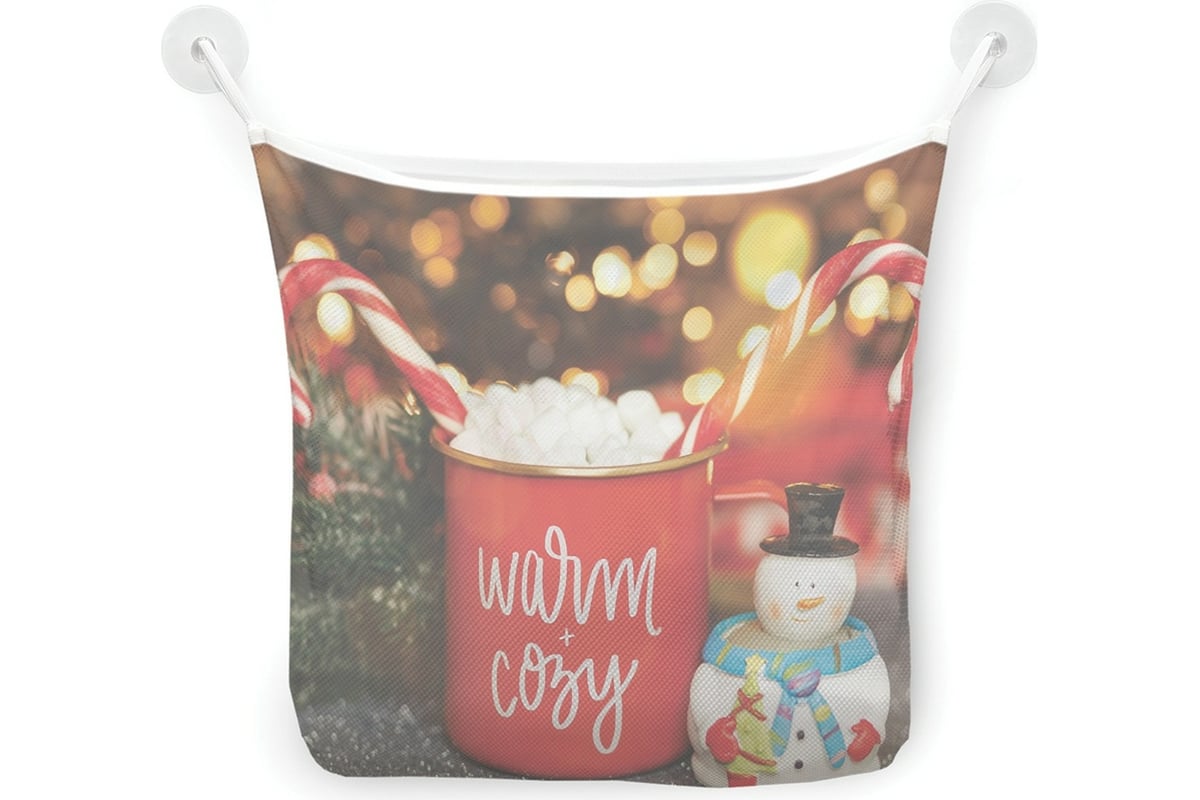 Органайзер для ванной - Сетка настенная на присосках для игрушек JoyArty "Какао с маршмеллоу ...