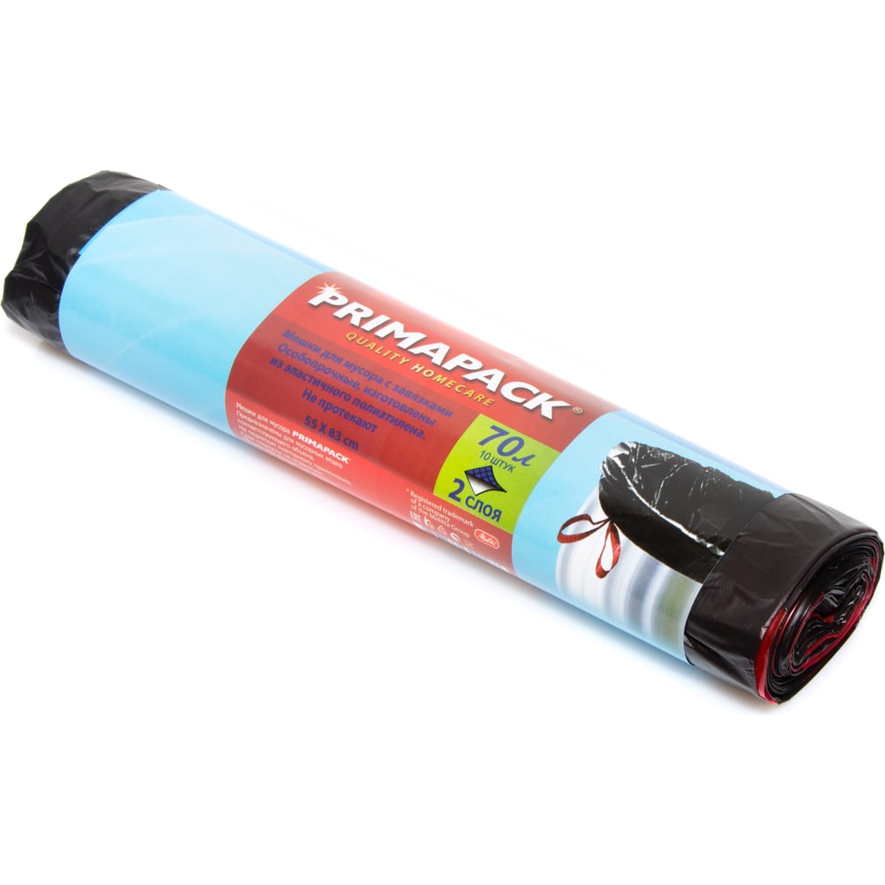 Мешки для мусора с завязками 70л, 10 шт, черные PRIMAPACK 99188 ...