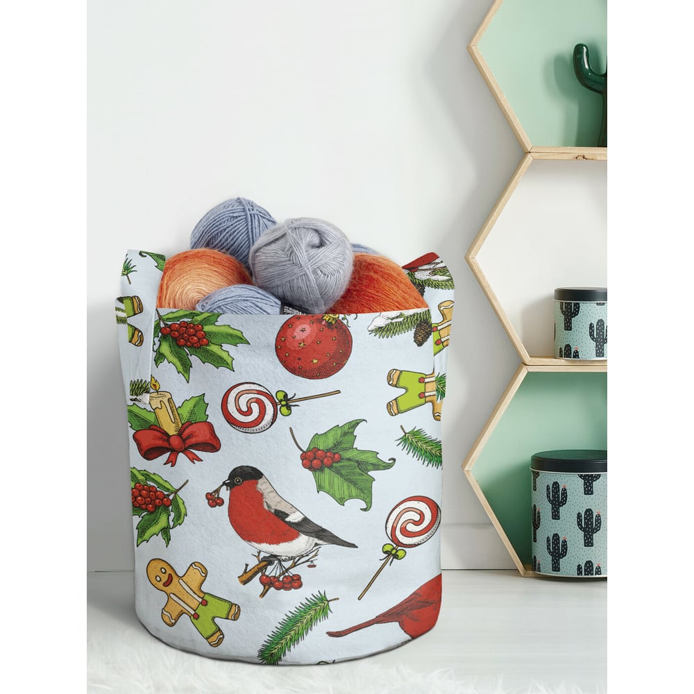 Декоративная корзина-кашпо JOYARTY войлок, с принтами "новогодние птицы", 27 л planta_419882_7 ...