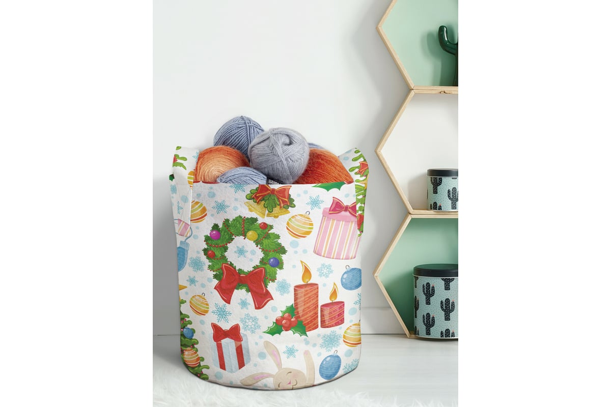 Декоративная корзина-кашпо JOYARTY войлок, с принтами "новогодние снеговики", 27 л planta_419872 ...