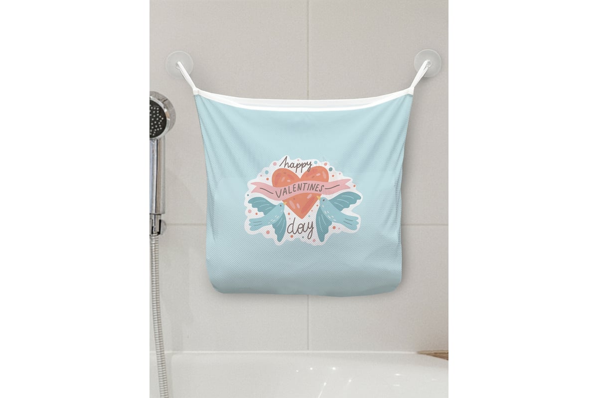 Сетка для игрушек в ванну JOYARTY "Любовь и голуби" настенный органайзер на присосках, 39x33 см ...