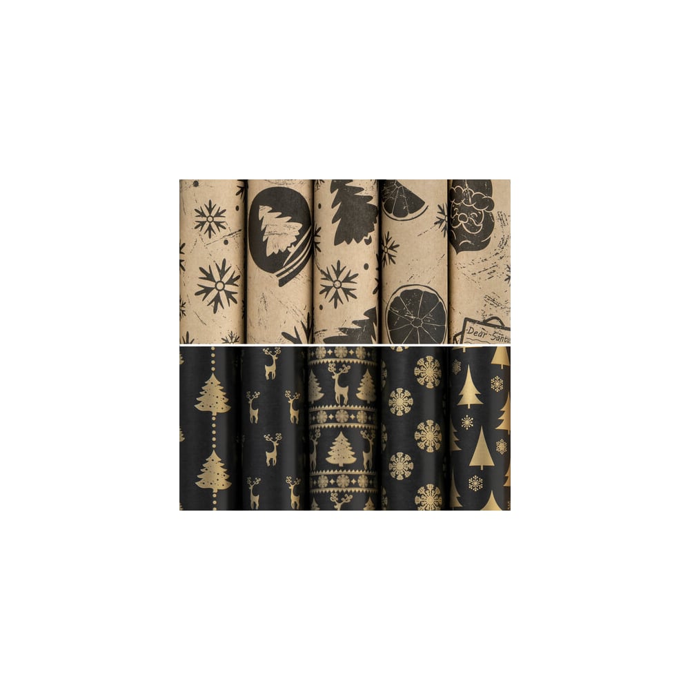 Новогодняя упаковочная бумага ЗОЛОТАЯ СКАЗКА Black Gold 70x100 см, 10 ...