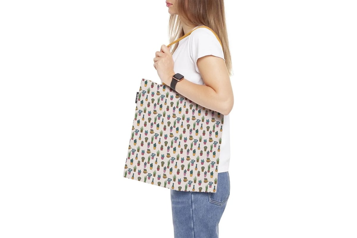 Сумка шоппер JOYARTY женская, c фотопринтом Кактусы в горшке, 35x37x7 см bsh_423251 - выгодная ...