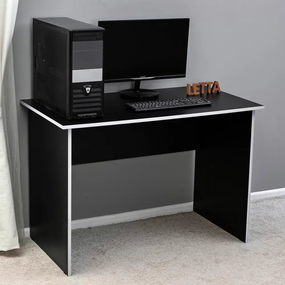 Компьютерный рабочий стол Letta Orion Plus черный-белая кромка ...