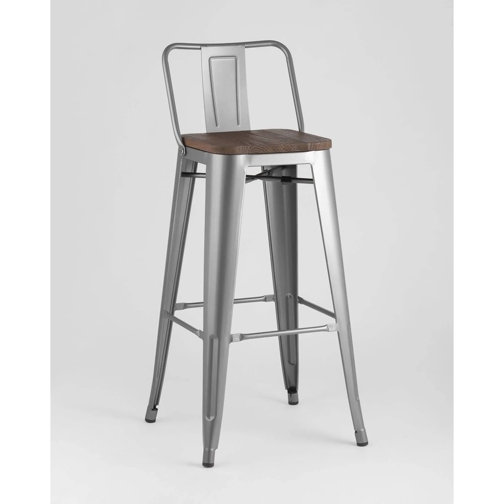 Барный стул Стул Груп TOLIX со спинкой, серебристый матовый + темное ...