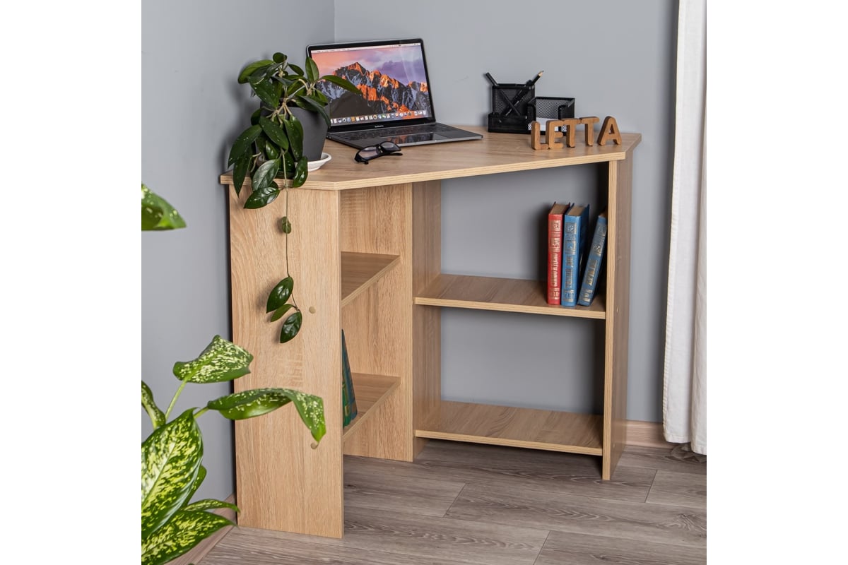 Стол рабочий угловой Letta Malta Plus с полками, дуб сонома ...