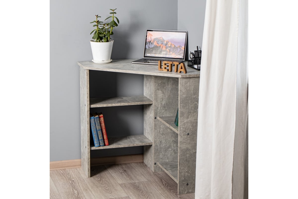 Стол рабочий угловой Letta Malta Plus с полками, бетон, 730x754x730 ...