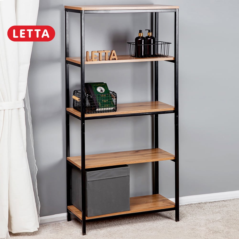 Стеллаж Letta Frame 4 секции Дуб Вотан, черный металл 670x1442x300 мм ...