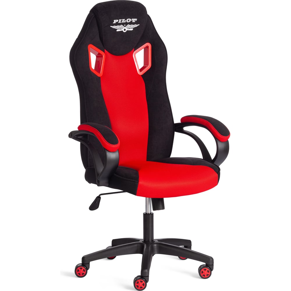 Кресло Tetchair PILOT (24) флок/ткань, черный/черный/красный, 35/TW-08/TW-11 24354 - выгодная ...
