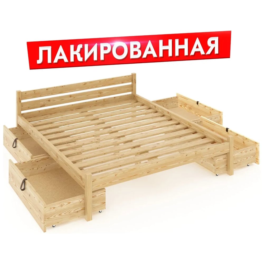 Двуспальная кровать Solarius Классика из массива сосны, с реечным ...