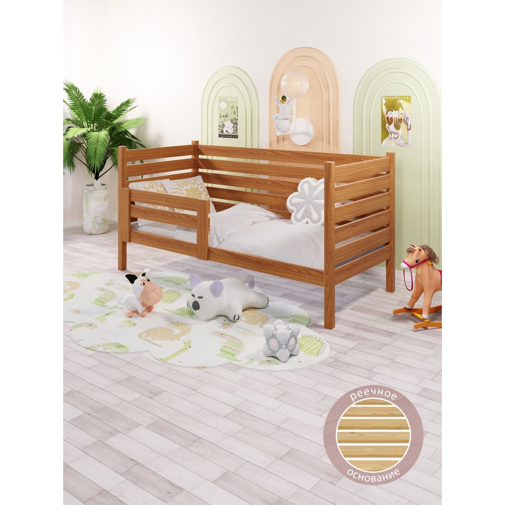 Кровать односпальная подростковая Solarius из массива сосны с реечным ...