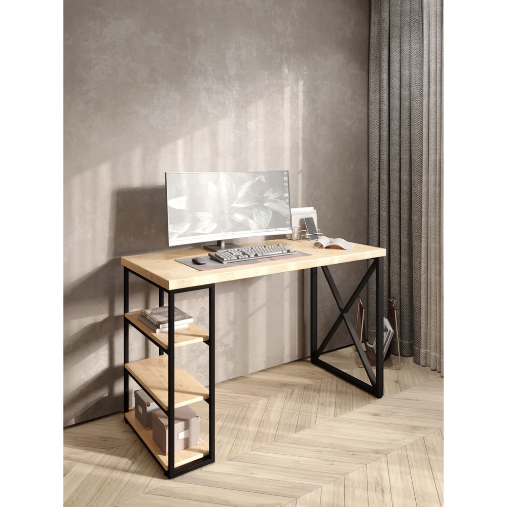 Стол письменный Solarius Loft, 100x60x76.5 см, открытая тумба с тремя ...