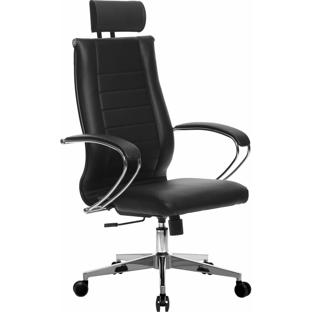 Офисное кресло МЕТТА К-33 хром, кожа, подголовник, сиденье и спинка ...