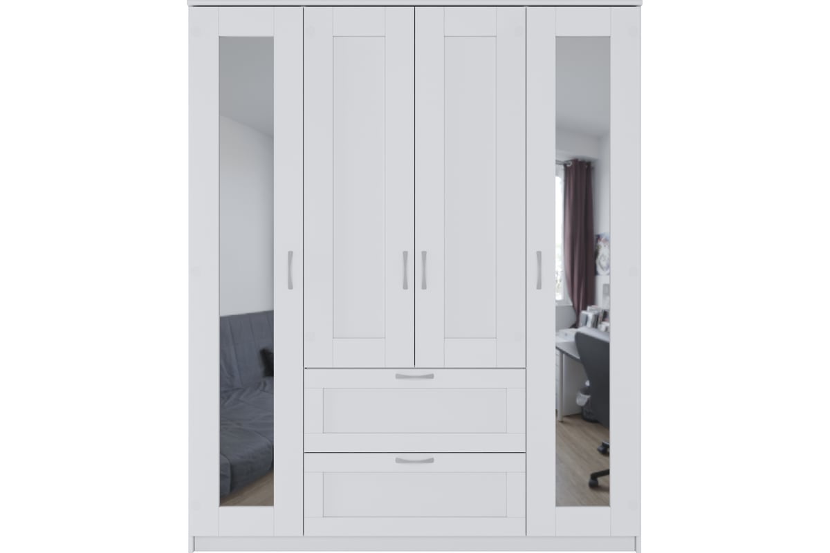 Шкаф Шведский Стандарт СИРИУС 4 двери и 2 ящика с зеркалами, 156x50x190 ...
