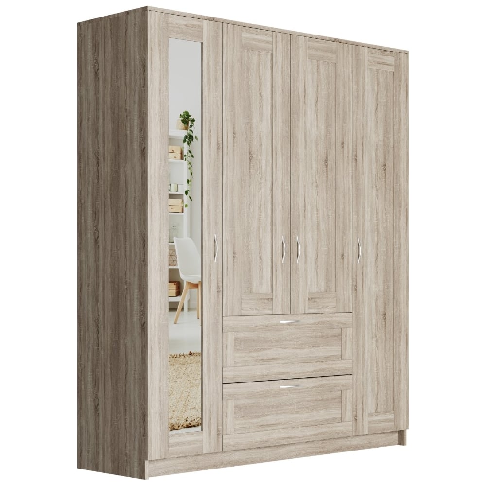 Шкаф Шведский Стандарт СИРИУС 4 двери и 2 ящика с зеркалами, 156x50x190 ...