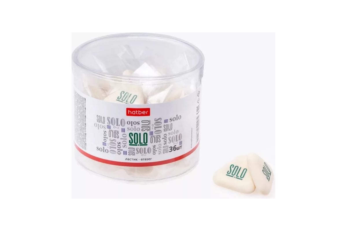 Ластик Hatber из термопластичной резины, треугольный, Solo, 36 шт. 059288 - выгодная цена ...