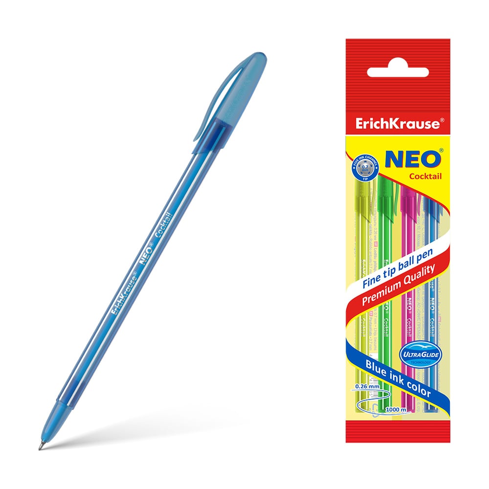 Набор из 4 шариковых ручек ErichKrause Neo Stick Cocktail 0.7, цвет ...