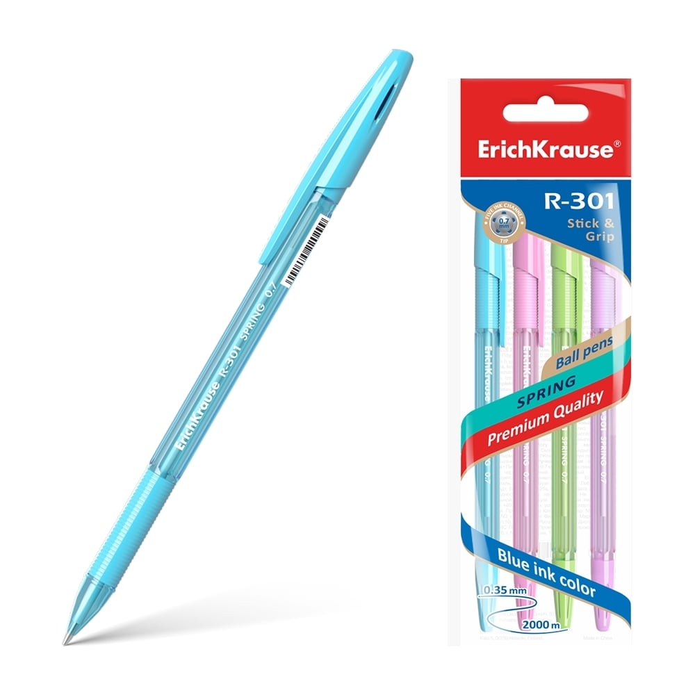 Набор из 4 шариковых ручек ErichKrause R-301 Stick&Grip Spring 0.7 ...