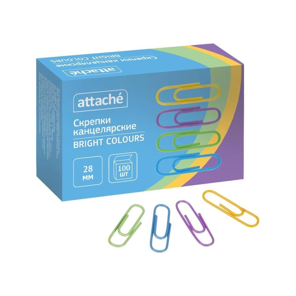 Скрепки Attache bright colours с полимерным покрытием, 28 мм ...