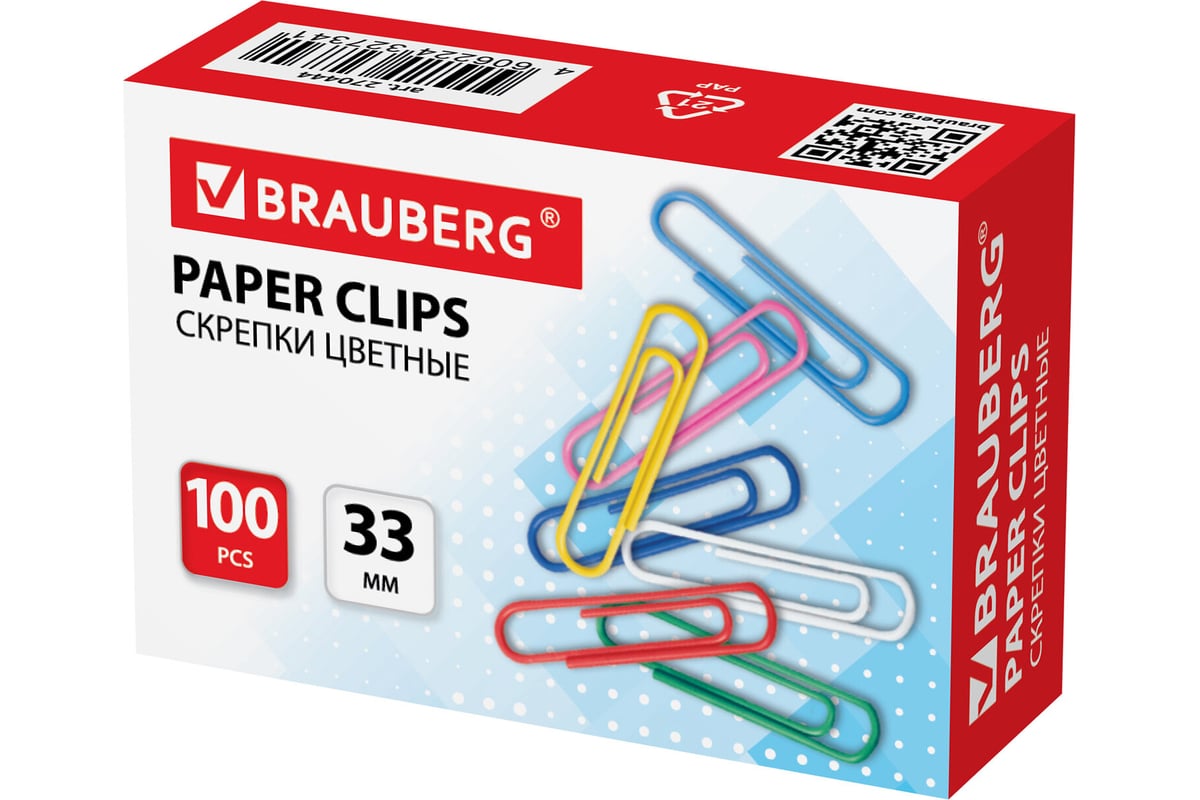 Скрепки BRAUBERG 33 мм, цветные, 100 шт. 270444 - выгодная цена, отзывы ...