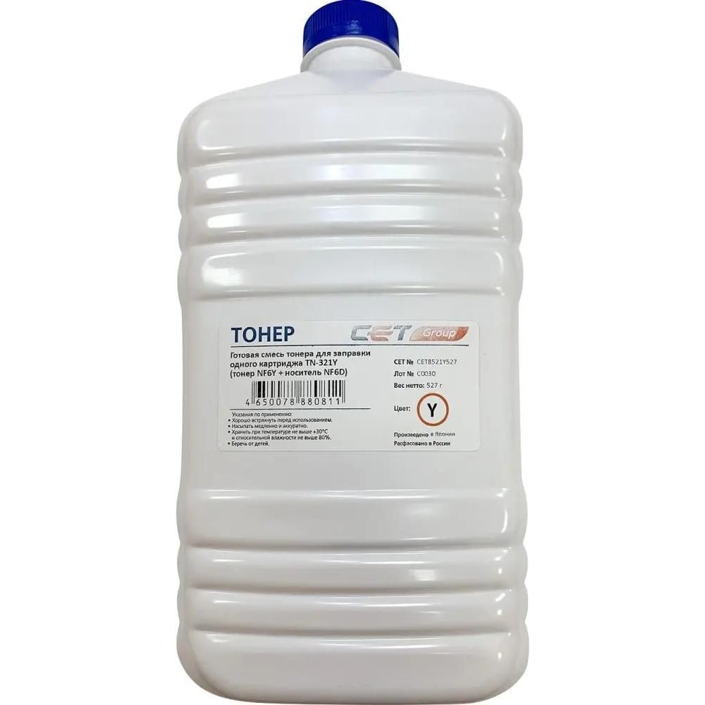 Тонер CET NF6Y/NF6D 8521Y-527 желтый, бутылка 527 гр., в комплекте ...
