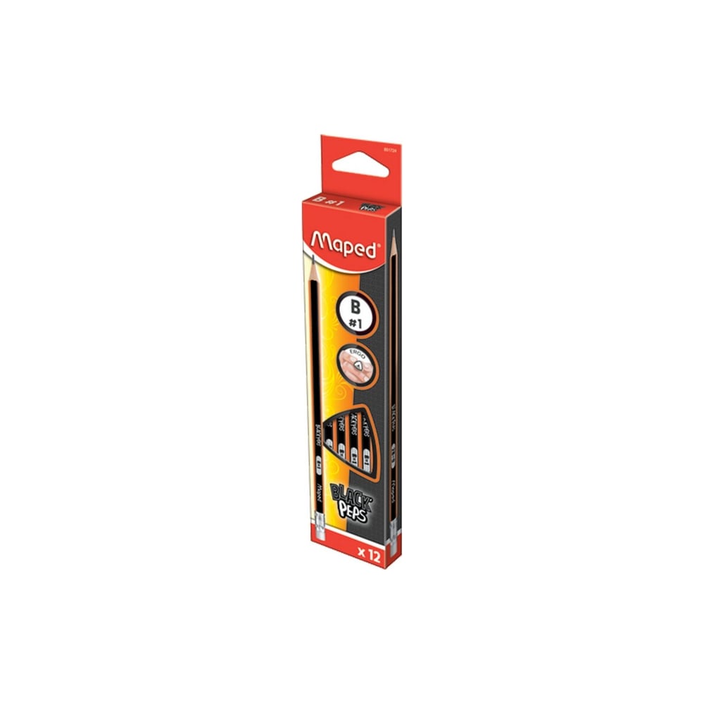 Чернографитные карандаши MAPED Black Pep's Deco B, трехгранные, с ...