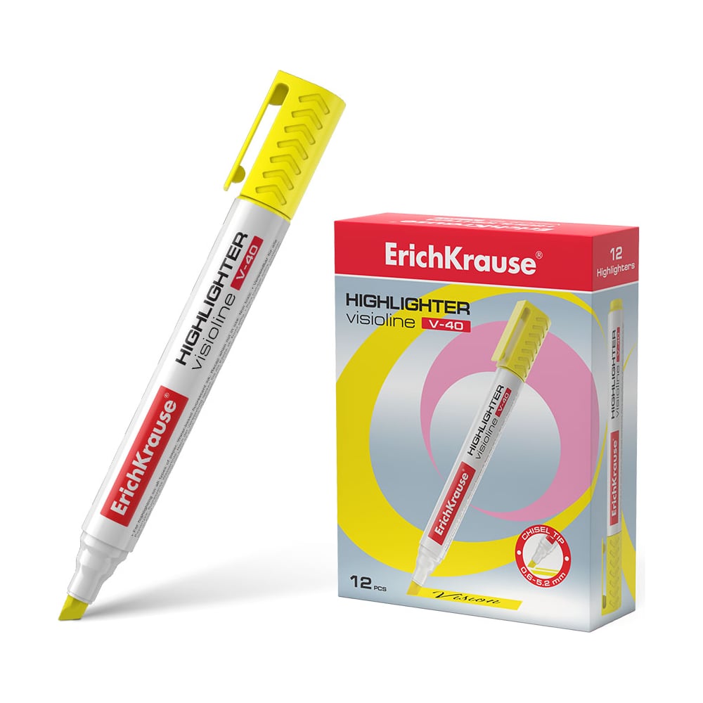 Текстмаркер ErichKrause Visioline V-40 Neon, цвет чернил желтый в ...