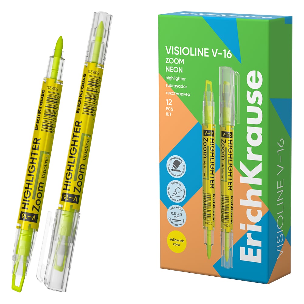 Двухсторонний текстмаркер ErichKrause Visioline V-16 Zoom Neon, цвет ...