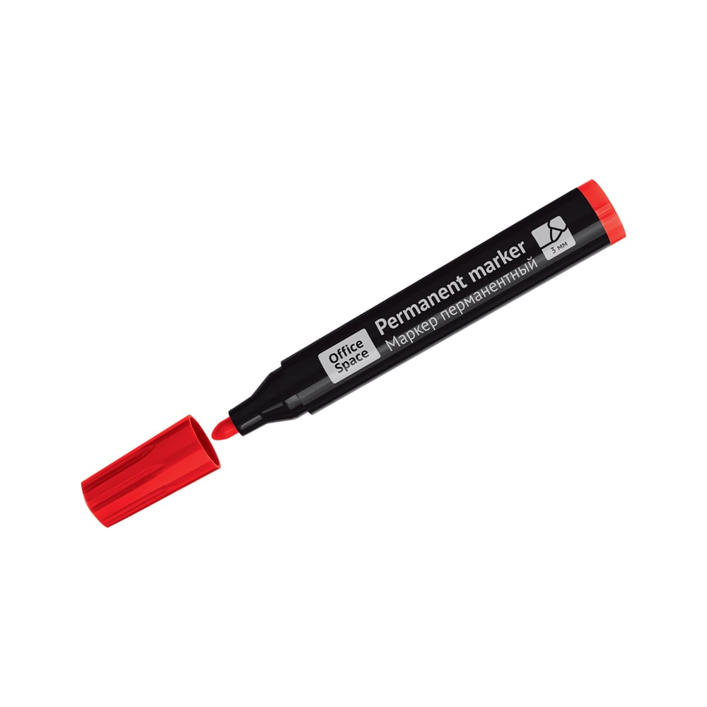 Перманентный маркер OfficeSpace Contact красный, пулевидный, без клипа ...