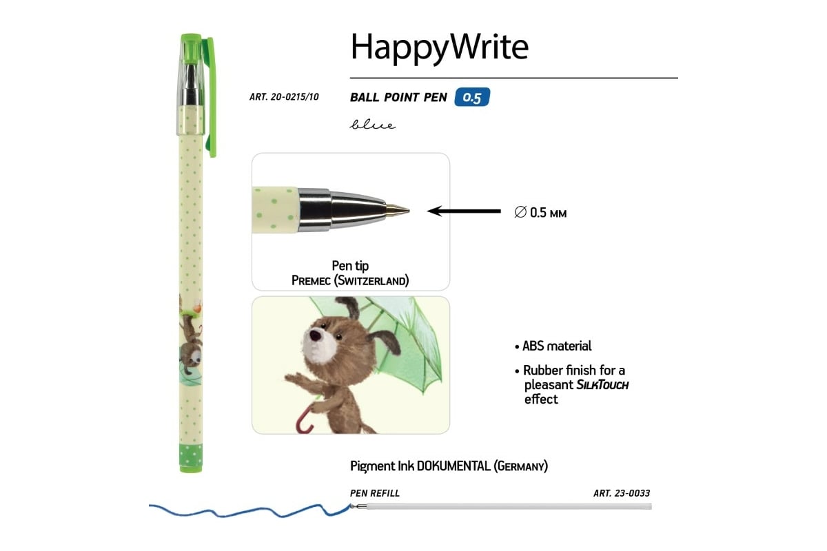 Шариковая ручка Bruno Visconti Happy Write Щенок с зонтиком 0.5 мм ...