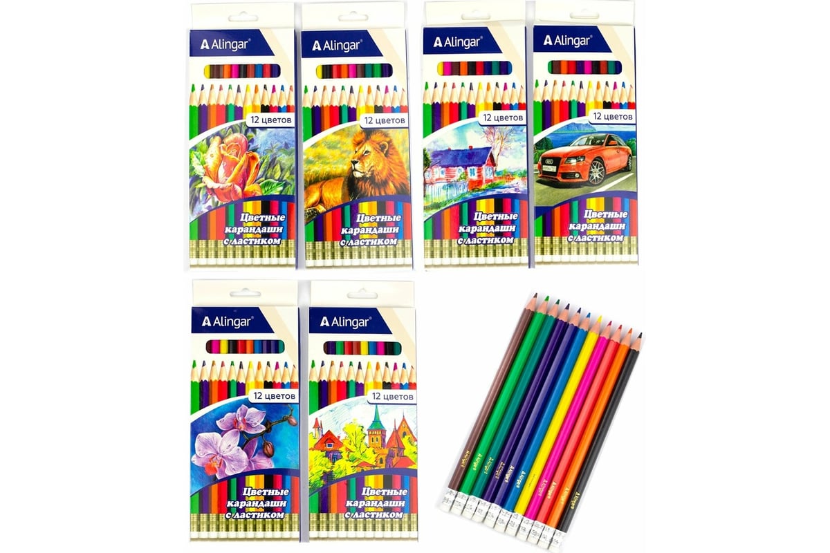 Пластиковые цветные карандаши Alingar Joy шестигранные 12 цветов 3 мм ...