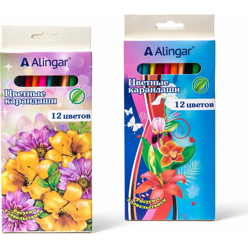 Деревянные цветные карандаши Alingar Цветы 12 цветов трехгранные ...