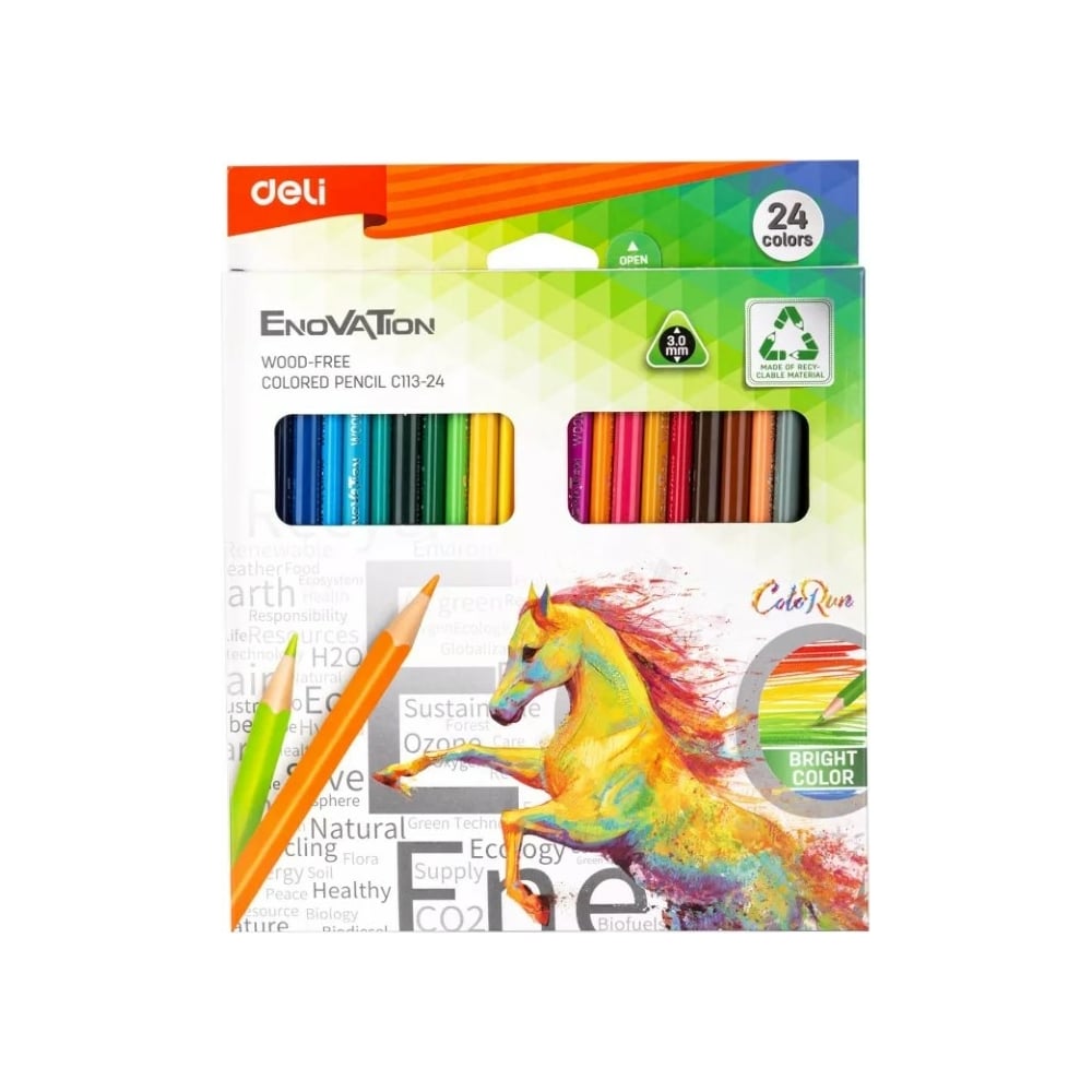 Цветные карандаши DELI Enovation EC113-24 трехгранные пластик 24 цвета ...