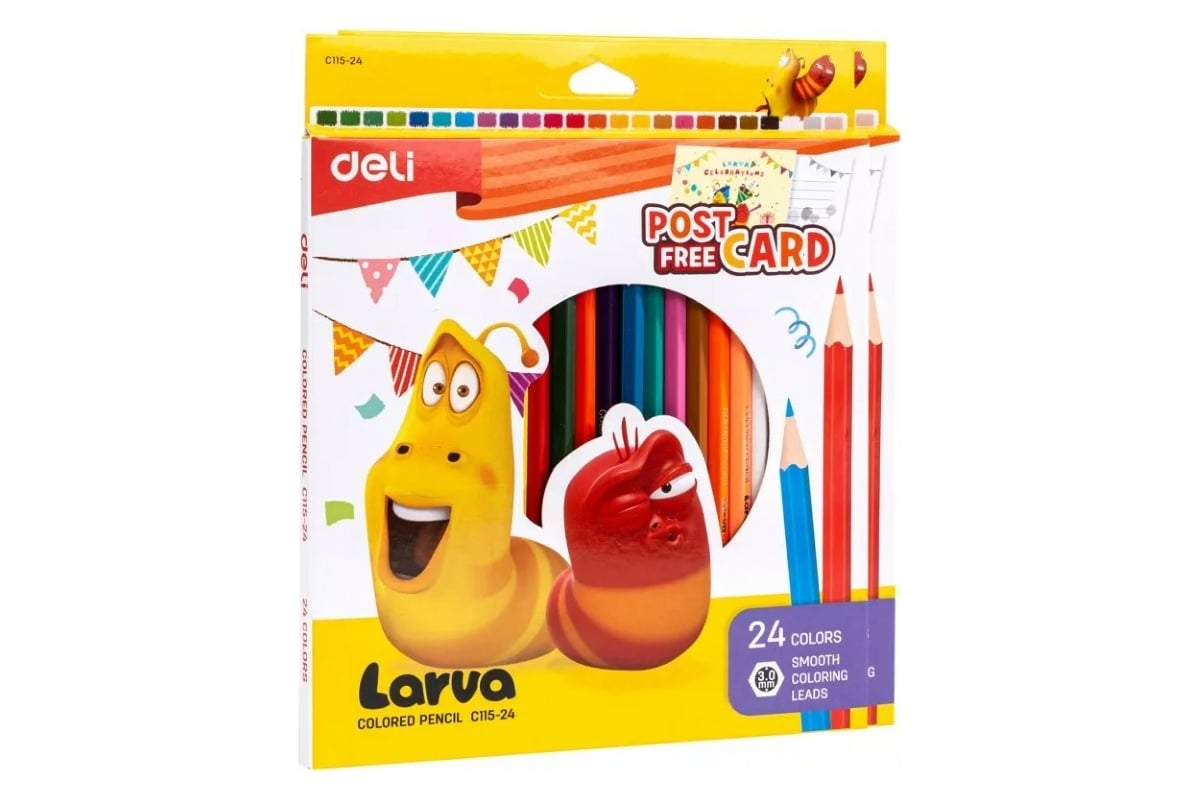 Цветные карандаши DELI Larva EC115-24 тополь 24 цвета коробка ...
