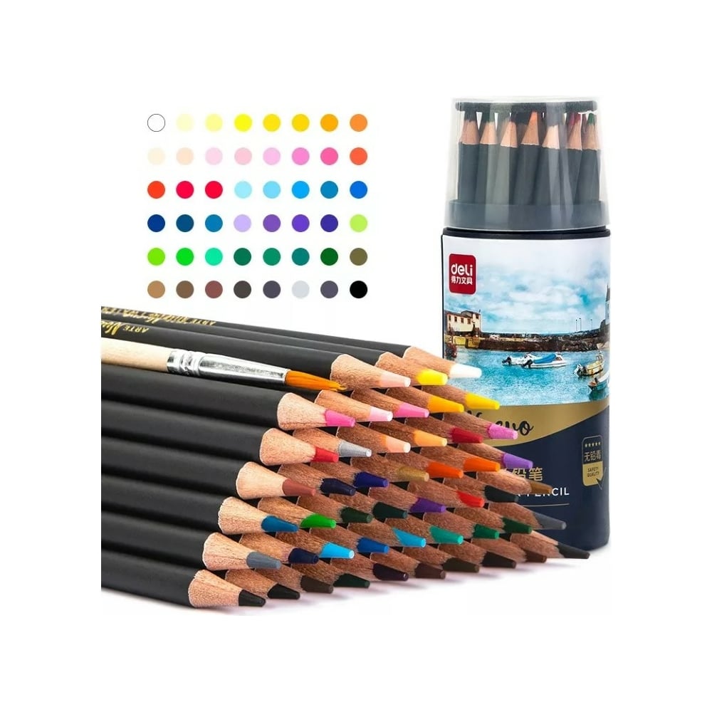 Цветные карандаши DELI Nuevo 68102 липа темно-серый корпус 48 цветов ...