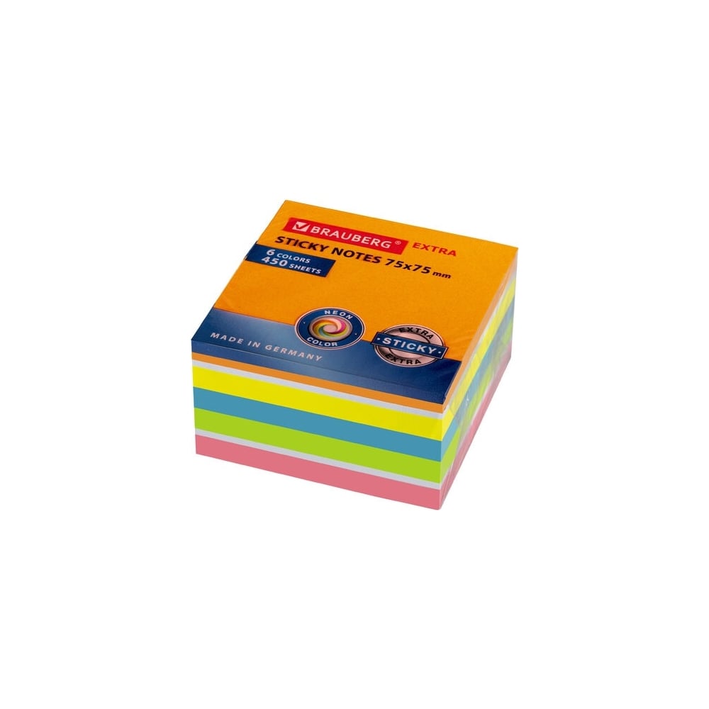 Самоклеящийся блок BRAUBERG EXTRA STICKY стикеры, неоновый, 75x75 мм ...