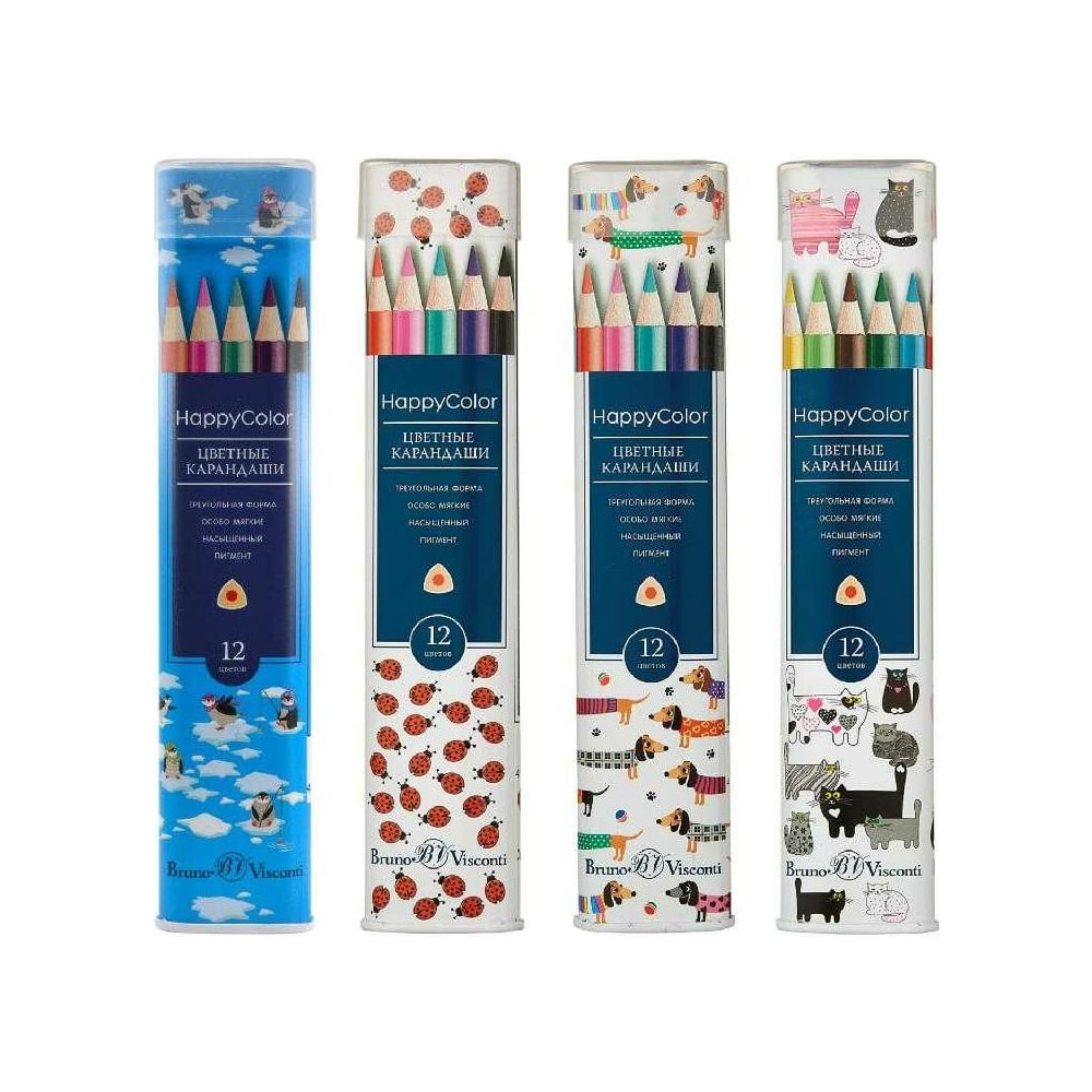 Цветные карандаши Bruno Visconti HAPPYCOLOR 12 цветов, в металлической ...