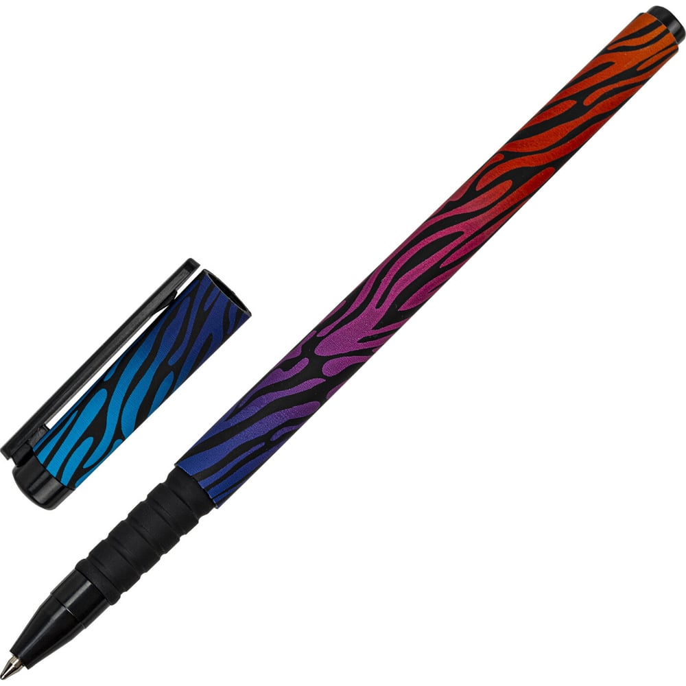 Шариковая ручка BRAUBERG SOFT TOUCH GRIP NEON ZEBRA синяя, мягкое ...