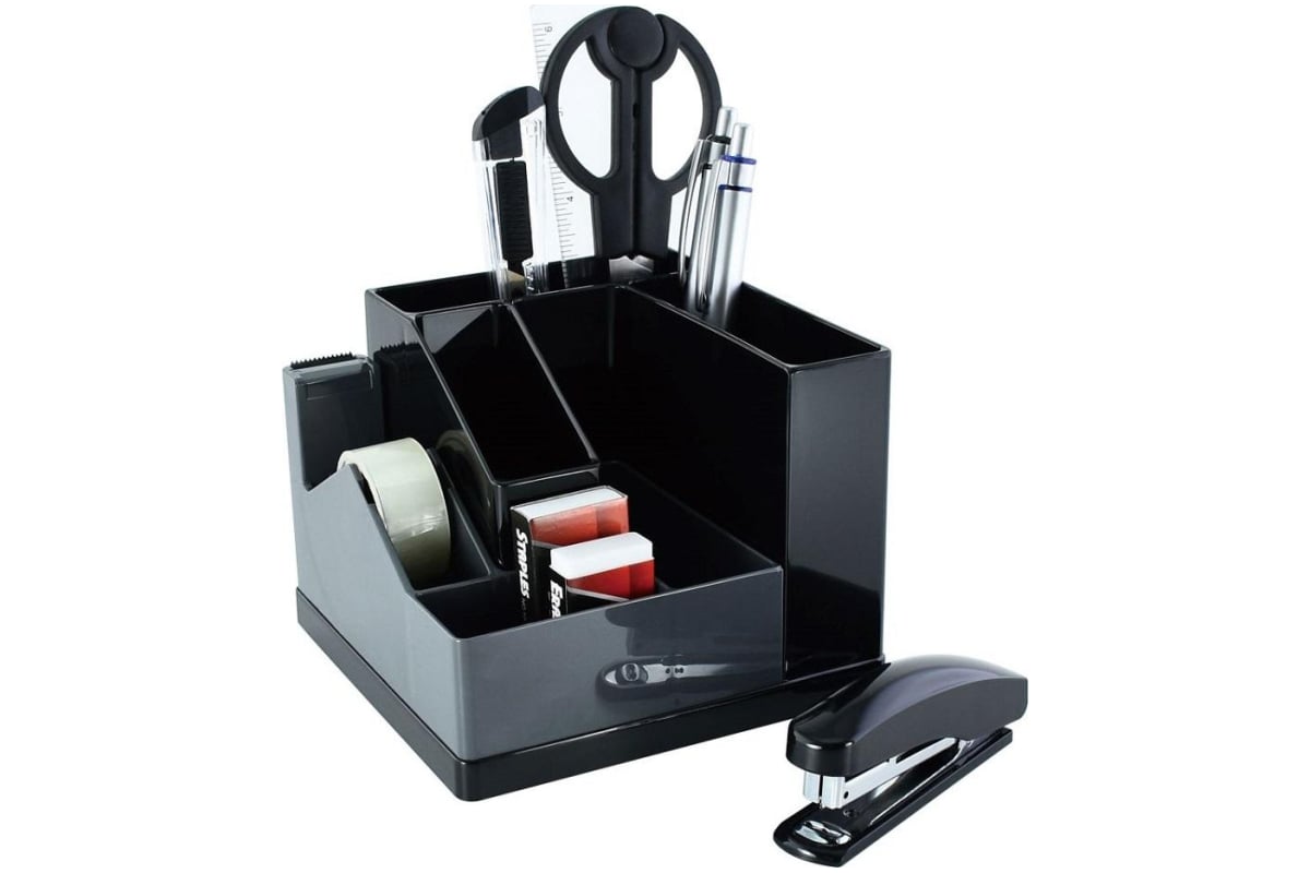 Настольный набор Attache Selection пластиковый 10 предметов черно-серый ...