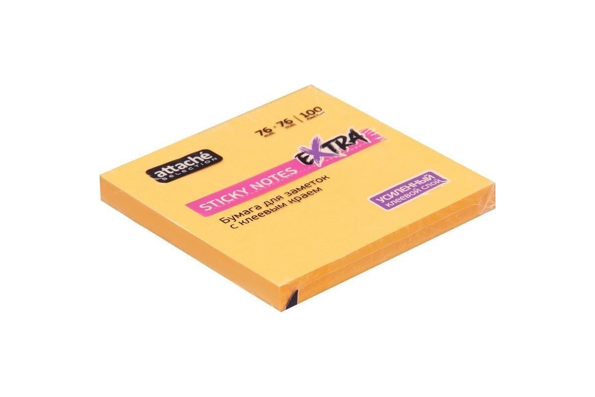 Стикеры Attache Selection extra с клеевым краем, 76x76, неон, оранжевый, 100 листов 1612909 ...