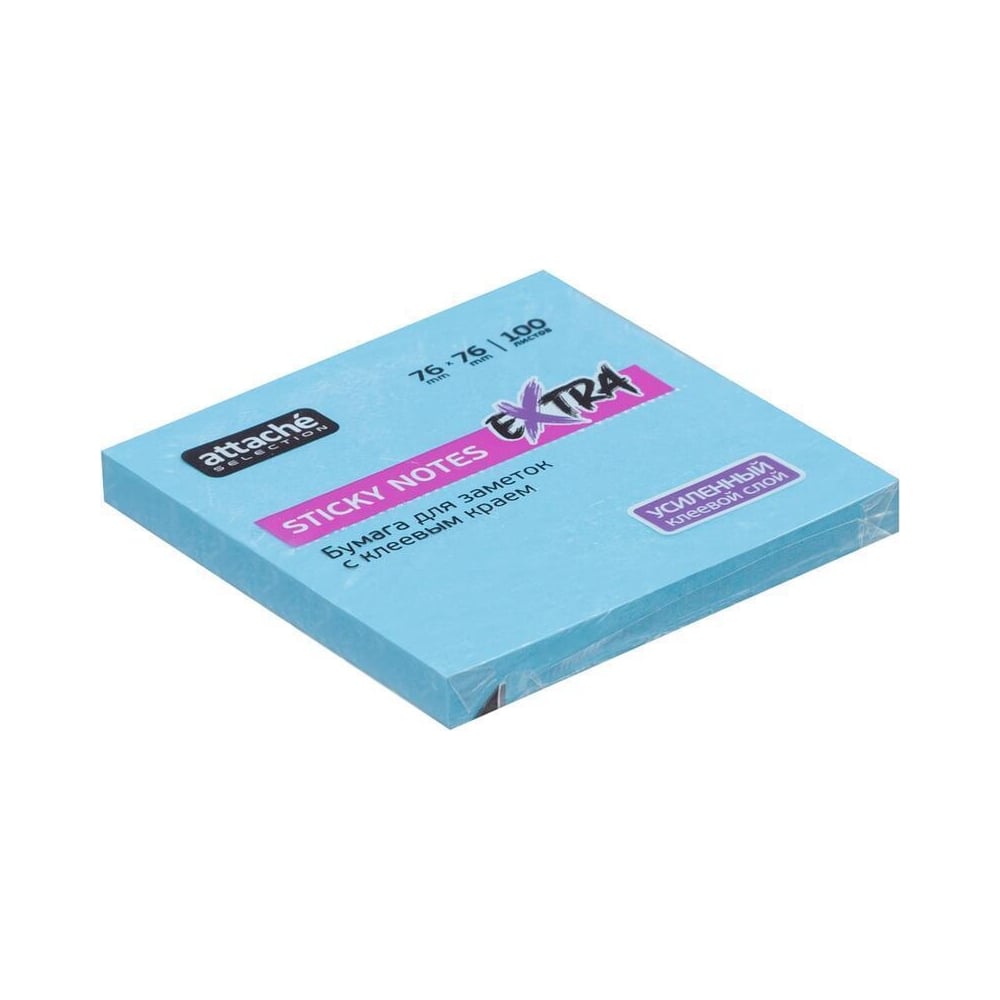 Стикеры Attache Selection extra с клеевым краем, 76x76, неон, голубой, 100 листов 1612912 ...