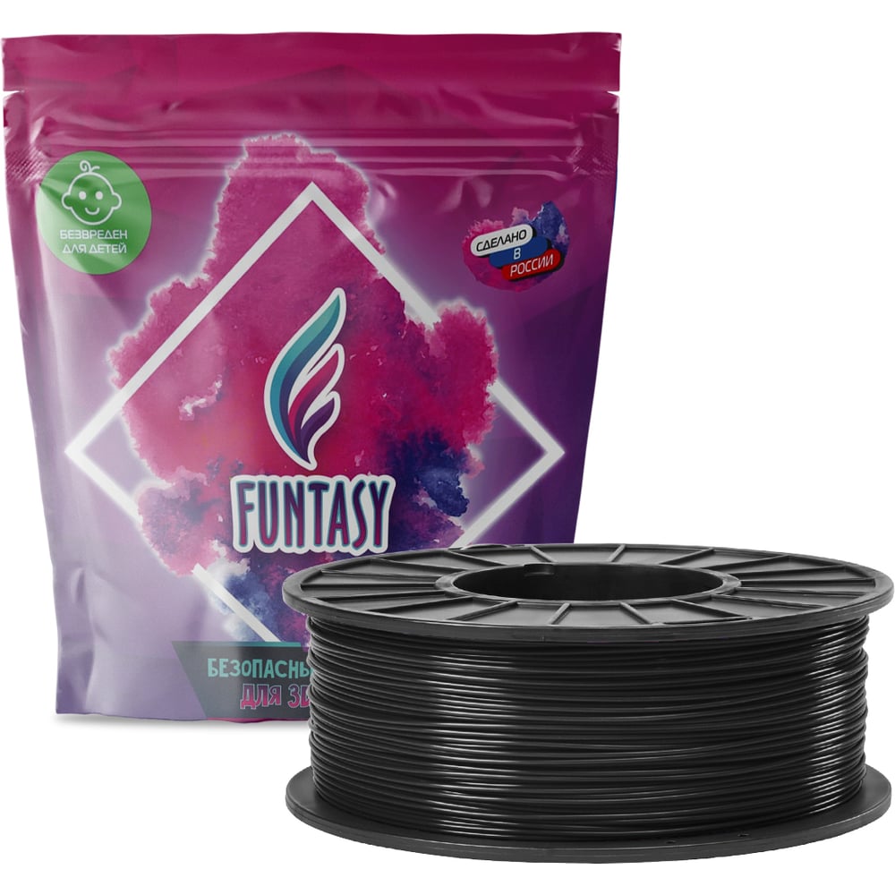 Пластик в катушке Funtasy petg,1.75 мм,1 кг, цвет черный PETG-1KG-BK-1 ...