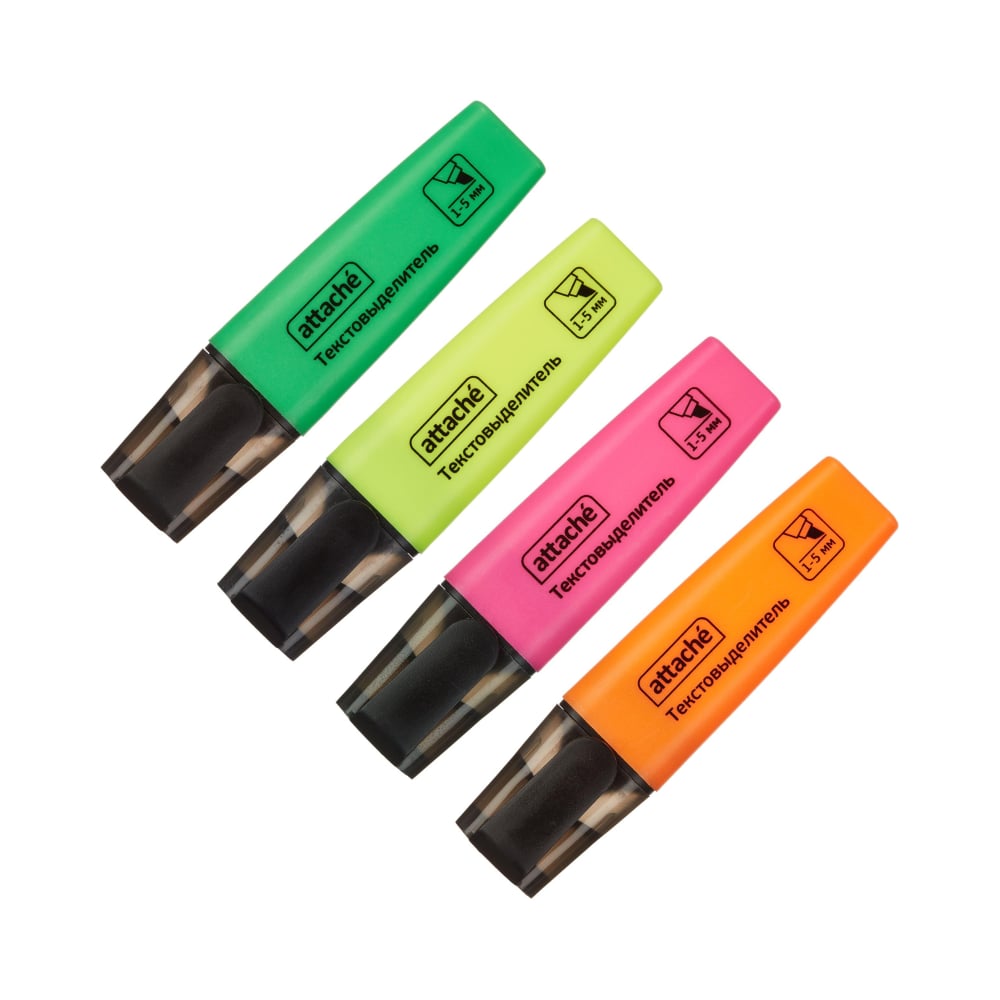 Маркер выделитель текста Attache Colored 1-5 мм набор 4 цвета, 4 шт ...