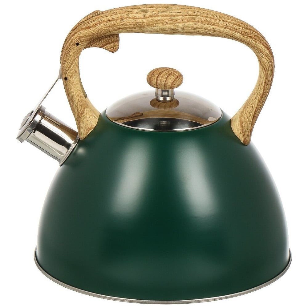 Нержавеющий чайник DANIKS 3 л, свисток, матовый, с силиконовым покрытием под дерево, emerald ...