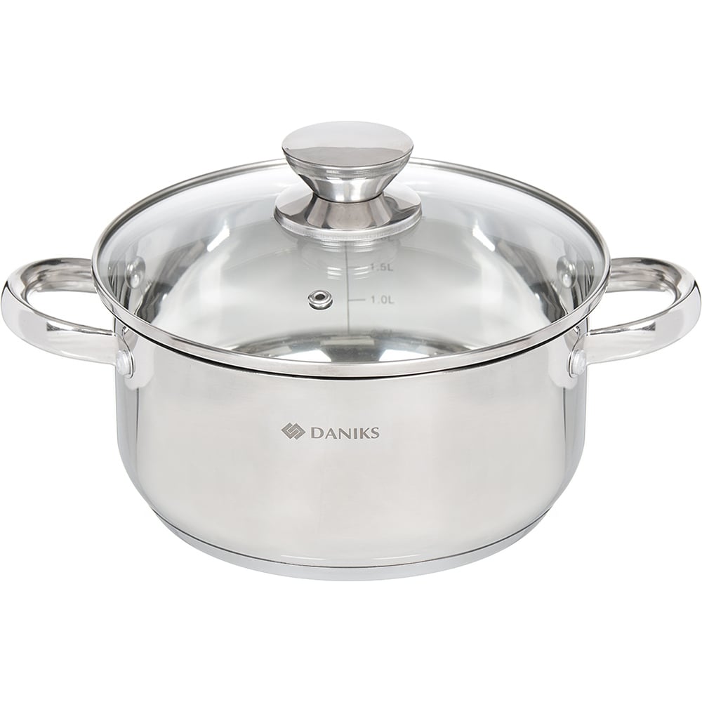 Кастрюля DANIKS 3.1 л, нержавеющая сталь, крышка стекло, оптима, gs-01201-20ca, индукция 332355 ...
