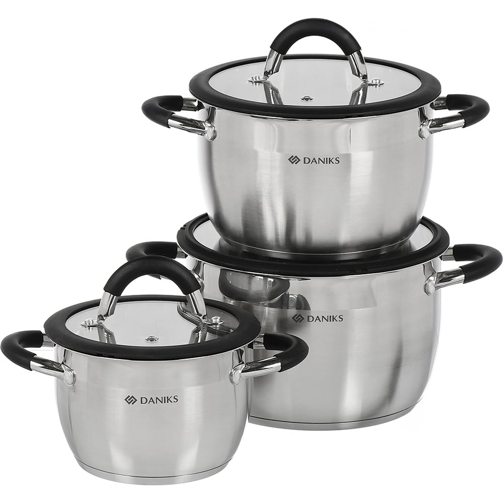 Набор посуды DANIKS нержавеющая сталь, 6 предметов, кастрюли 1.9, 3.7, 4.9 л, индукция, орландо ...