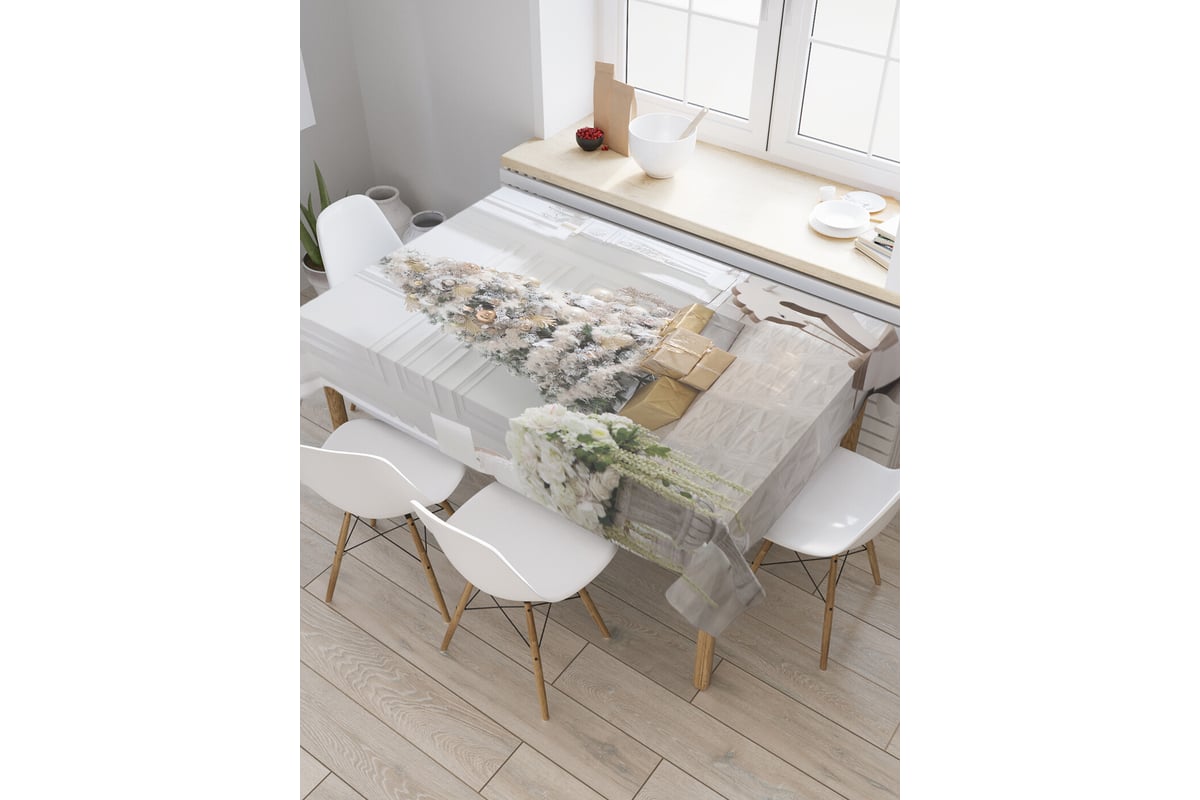 Прямоугольная тканевая скатерть на стол с рисунком JoyArty "Атмосфера рождества" 120 на 145 см ...